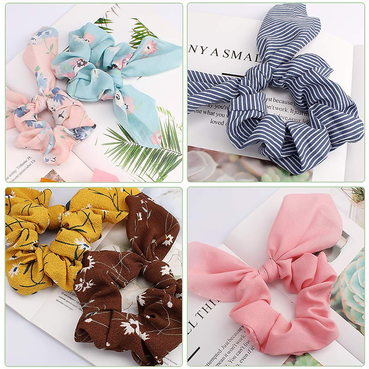 AOPRIE Chiffon Hair Bunny Ear Scrunchies with Bow - 20Pcs Elegant Hair Elastics, Ponytail Holders & Soft Hair Bands
