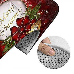Wondertify Christmas Bells Bathroom Antiskid Pad Bow and Snowflakes 3 Pieces Bathroom Rugs Set, Bath Mat+Contour+Toilet Lid Cover Red Gold Green
