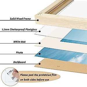 Kilarero 12x16 Picture Frame Set of 2, Made of Solid Wood Covered by Plexiglass Display 11x14 with Mat or 12x16 Without Mat for Wall or Tabletop, Photo Frame for Horizontal and Vertical Display(Natural,12x16)