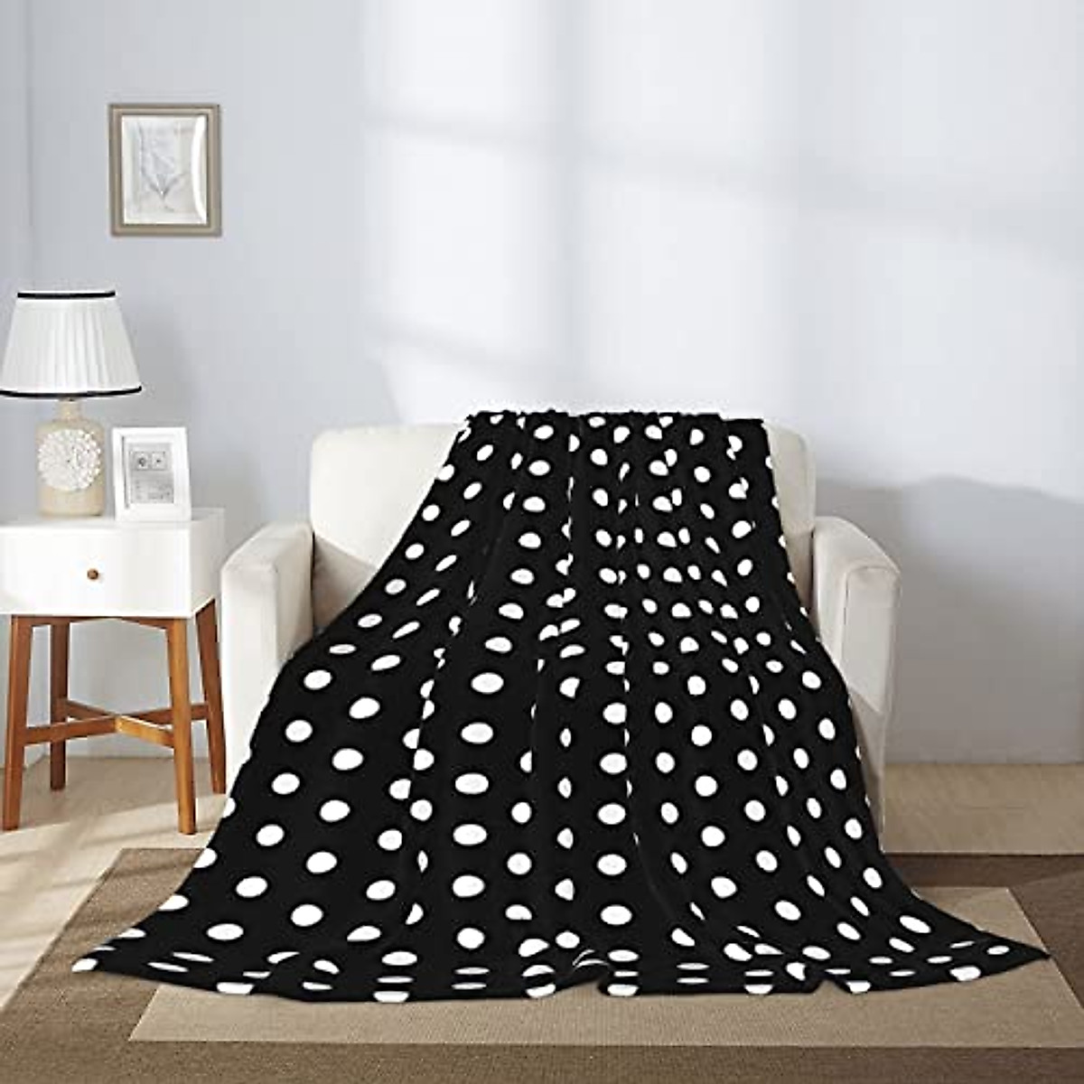 Black and White Dots Blanket Soft Fleece Throw Blanket Plush Weighted Blankets for Couch Bed Living Room