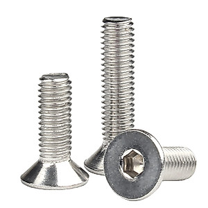 M3-0.5 x 5mm Flat Head Socket Cap Screws Bolts, Stainless Steel 18-8 (304), Bright Finish, Allen Socket Drive,Machine Screws Inner Hex Screw Fasteners Bolts 100 Pcs
