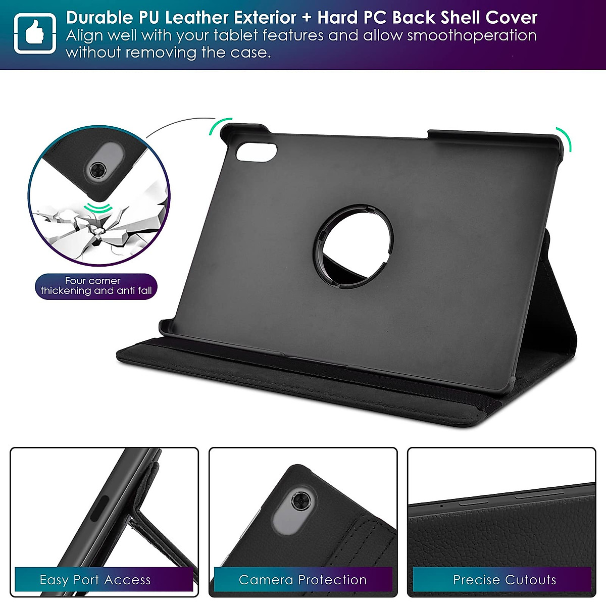 DETUOSI Rotating Case for Lenovo M10 FHD Plus 10.3" 2nd Gen 2020 (TB-X606F/X606X),360 Degree Rotate Multi-Angle Stand Folio Leather Protective Smart Book Cover + Auto Sleep/Wake + Elastic Band Closure