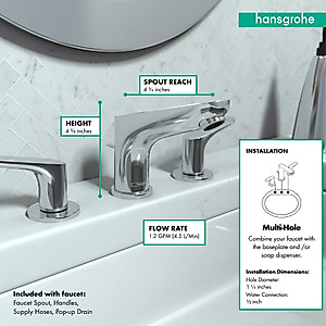 hansgrohe Focus Modern Widespread Easy Clean 2-Handle 3 5-inch Tall Bathroom Sink Faucet in Chrome, 04369000, Medium