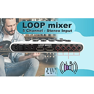 Maker Hart LOOP MIXER - Portable Audio Mixer with 5 Channel stereo inputs, 3 Outputs via 3.5mm jack. Including a Mono to Stereo DM2S Adapter.