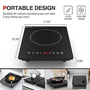 QTYANCY Portable Induction Cooktop, 110V Electric Cooktop Countertop Burner with LED Touch Screen, Overheat Protection Function Hot Plate, 9 Power and Temperature , Black Crystal Glass Surface, Timer and Safety Lock