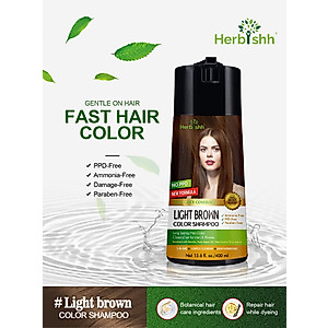 Herbishh Hair Color Shampoo - Enriched Dye Formula for Gray Hair - Long Lasting & DIY (Light Brown)
