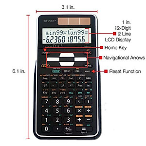 Sharp EL-531TGBBW 12-Digit Scientific/Engineering Calculator with Protective Hard Cover, Battery and Solar Hybrid Powered LCD Display, Great for Students and Professionals, Black,Black and White