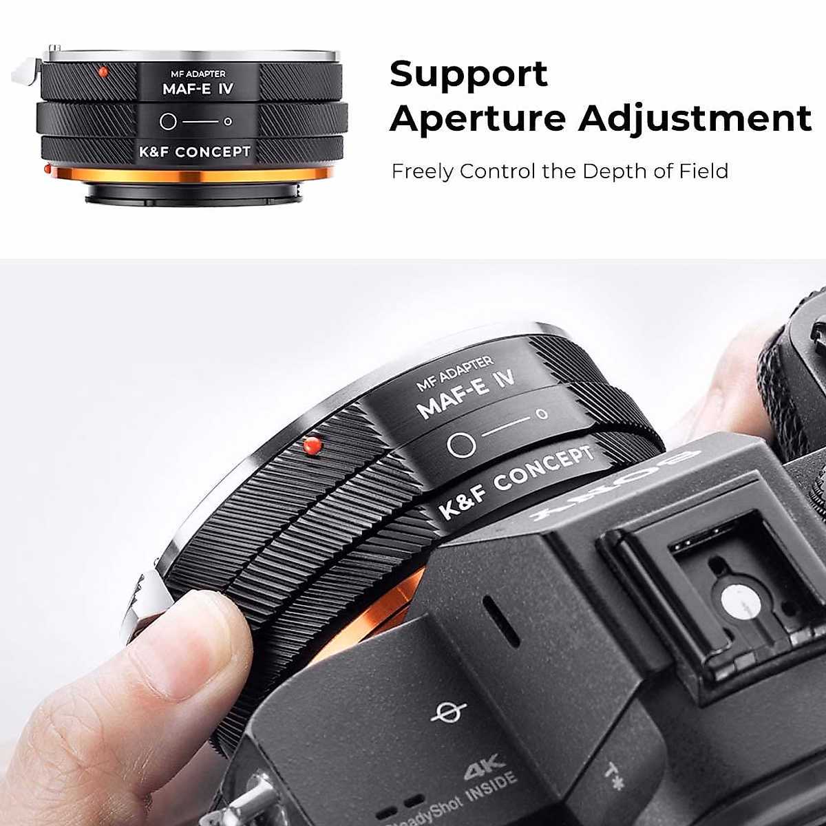 K&F Concept IV PRO MAF-NEX Lens Mount Adapter Manual Focus Compatible with Minolta AF/Sony Alpha A Series Lens to Sony-E NEX Mount Camera Body with Matting Varnish Design