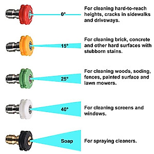 FIXFANS Pressure Washer Wand, 45 Degree Curved High Pressure Power Washer Extension Wand with 5 Spray Nozzles, 1/4 Inch Quick Connect Undercarriage and Gutter Cleaner Attachment, 15 Inch