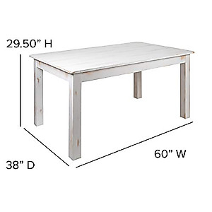 EMMA + OLIVER 60" x 38" Rectangular Antique Rustic White Solid Pine Farm Dining Table