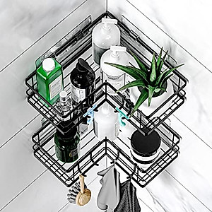 Sinminou Corner Shower Caddy 2 Pack, 304 Stainless Steel Shower Shelf with Adhesive, Wall Mounted Bathroom Shelf Basket, Shower Rack Hanging Storage Organizer