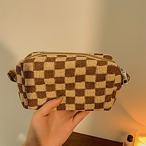Small Cosmetic Bag Cute Makeup Bag Y2k Accessories Aesthetic Make Up Bag Y2k Purse Cosmetic Bag for Purse (Brown)