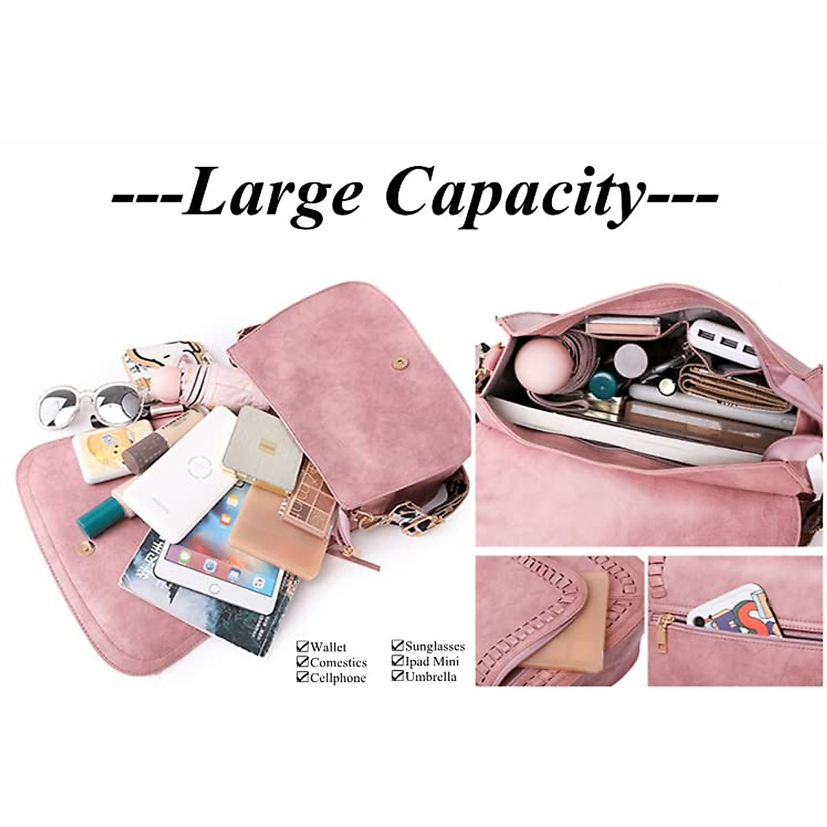 HANDAFA Convertible Satchel Handbag Woven Leopard Shoulder Hnadbag Crossbody With Gituar Strap For Women(Pink)