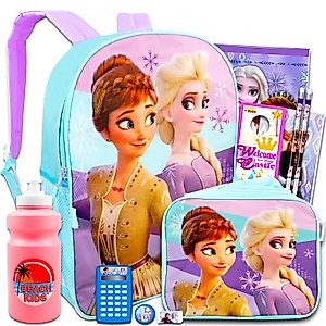 Disney Frozen Backpack with Lunch Box Set - Bundle with Backpack, Lunch Bag, Water Bottle, School Supplies, More for Girls
