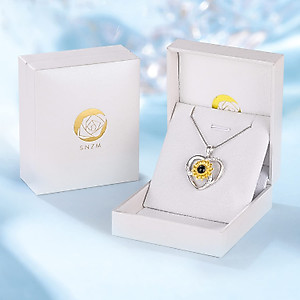 SNZM Heart Necklace for Women 100 Languages I Love You Crystal Pendant, Sunflower Jewelry Gifts for Mum, Girlfriend On Anniversary, Birthday, Valentine's Day