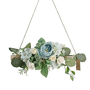 WUHNGD Artificial Spring Wreaths,Spring Decor Handmade Floral Swag,11.8Inch Peony Swag,Decorative Swag with Rose Hydrangeas Eucalyptus Leaves for Home Room Garden Lintel Wedding Party Decor