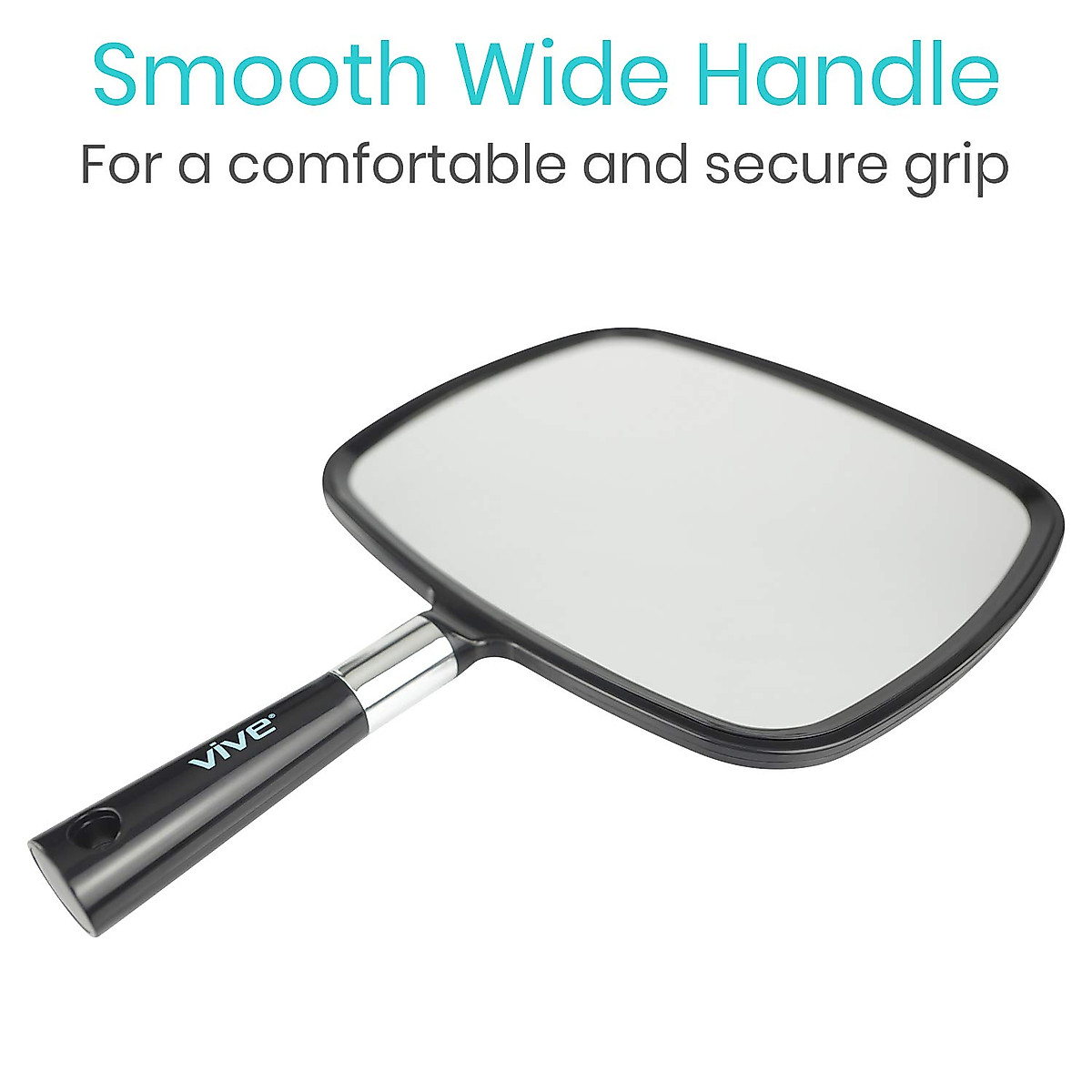 Vive Hand Mirror - Handheld Mirror with Handle - Extra Large Travel Portable Design - Makeup Mirror, Hair, Bathroom, Shaving, Barber - Vanity for Women, Men with Paddle Handle - Black Plastic Tool