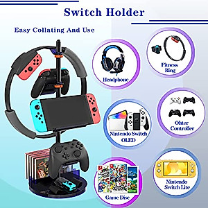 WEGASTU Headphone Stand & Dual Controller Holder for PS5 Xbox Controller Switch PC Headphone Height Adjustable & Stents Rotating Gamers Gaming Accessories Desk Aluminum Support&Thickened ABS (Blue)