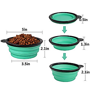 SLSON Collapsible Pet Bowl Dog Bowls 2 Pack, Portable Silicone Pet Feeder, Foldable Expandable for Dog/Cat Food Water Feeding, Travel Bowl for Camping (Light Blue+Light Green)