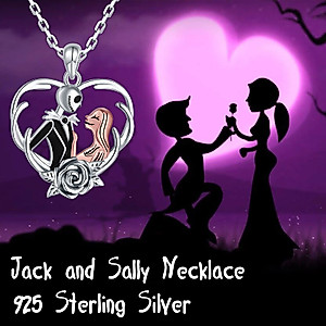 JZSANTI 925-Sterling-Silver Nightmare Necklace Gifts for Women - Jack And Sally Skull Rose Flower Heart Pendant Skellington Jewelry Nightmare Necklace Before Christmas Gifts for Wife Her