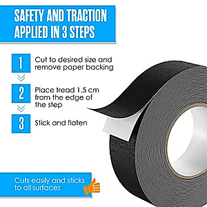 Houseables Grip Tape, Anti Slip, Traction, Friction, Grit, Skid, Treads, 2" x 60 Ft, Black, Adhesive Decking Strips, Non Abrasive for Safety, Steps, Stairs, Ramp, Skateboard, Outdoor, Ladder, Boat