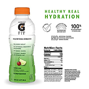 Gatorade Fit Electrolyte Beverage, Healthy Real Hydration, Cherry Lime, 16.9.oz Bottles (12 Pack)