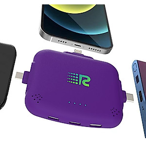 Rush Charge Comet Portable Power Bank – 3200mah, 2.1A High-Speed Power Bank Fast Charging - Apple Lightning, Type C, Micro-USB Battery Bank Charges 3 Devices at a Time – Pre-Charged Portable Charge