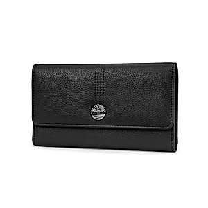 Timberland Leather RFID Flap Wallet Clutch Organizer, Black (Pebble)