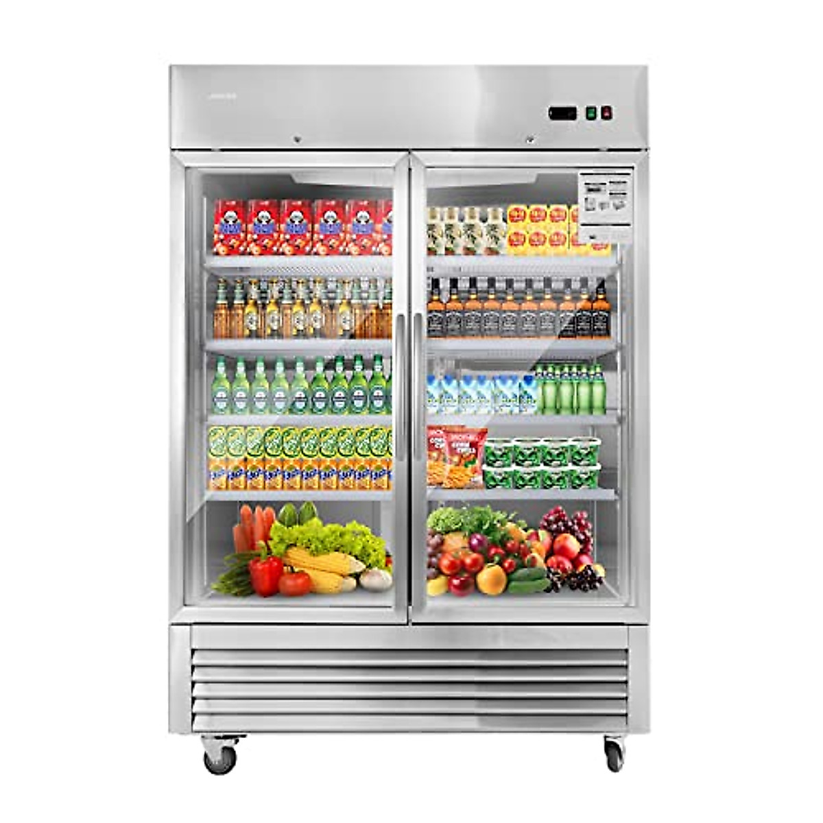 JINSONG 54" Commercial Display Refrigerator with 2 Glass Door, 2 Section Stainless Steel Reach-in Beverage Display Refrigerator with LED Lighting & 8 shelves for Restaurant, Bar, Shop, 49 Cu.ft
