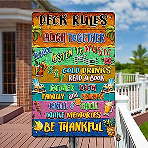 N Namesiss Deck Rules Sign, Deck Sign, Grill & Chill Make Memories Be Thankful 12x16 Inch Metal Sign, Funny Rules Sign, Porch Sign, Backyard Sign, Deck Metal Sign, Patio Sign, Home Decoration