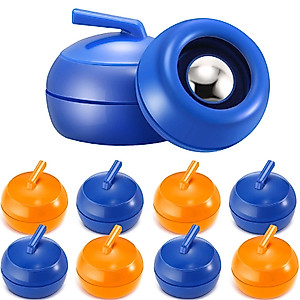 8 Pieces Tabletop Curling Game Pucks Replacement Shuffleboard Rollers Sliding Bead Games for Kids and Adults (Blue, Orange)