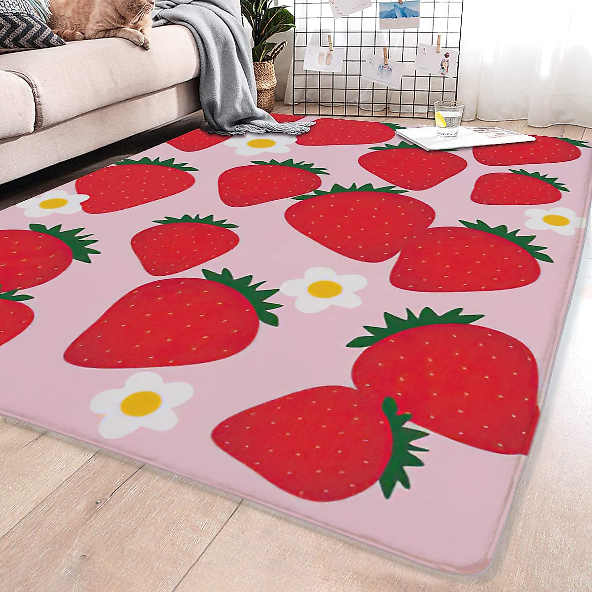 ROZERA Strawberry Rug Cute Strawberry Decor Kawaii Floor mat Non Slip Absorbent Washable Shaggy Aesthetic Area Rug for Bathroom Bedroom Living Room Kitchen Door Mats for Girls 19.7x31.5 in