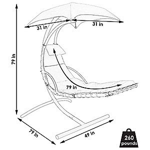 Sunnydaze Floating Chaise Lounger - Outdoor Hanging Patio Swing Chair with Canopy and Arc Stand - 260-Pound Capacity - Red - 79 Inches Long