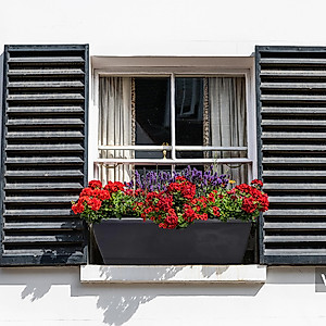 QPEY Window Box Planter, 10 Pack 17 Inch Plastic Flower Box with Tray Rectangular Planters for Outdoor Indoor Plants Garden Home Decor (Black)