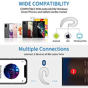 JAKPAK Bluetooth Earpiece for iPhone 13 Pro Max, Bluetooth Wireless Headphone Ear Hook, Bone Conduction Headphones with Mic Wireless Single Ear Bluetooth Headset for Galaxy S22 Ultra S21 A13 Silver