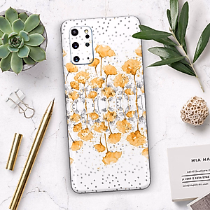 DesignSkinz Karamfila Yellow & Gray Floral V2 Protective Vinyl Decal Wrap Skin Cover Compatible with The Samsung Galaxy S20 (Screen Trim & Back Glass Skin)