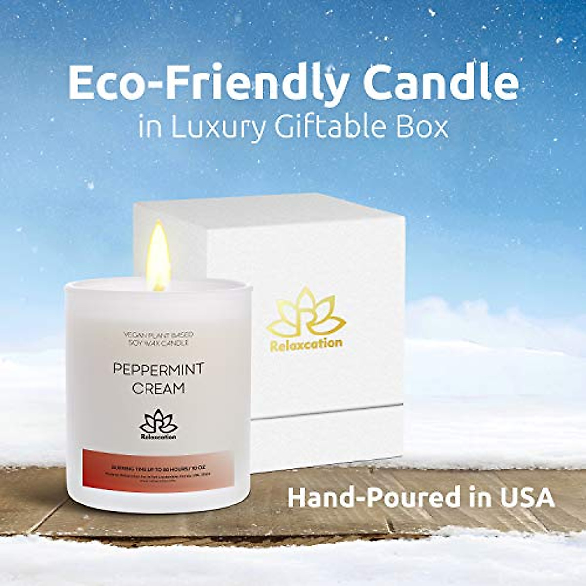 Soy Wax Candle Peppermint Cream 10 oz in Big Glass Jar and Giftable Box - Clean Burn up to 80 Hours - Great Gift for Holidays, for Christmas, Gift for Women, for Home Decoration, for Men