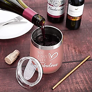 WONDAY Birthday Gifts for Women, Gifts for Women, Grandma, Mom, Wife, Daughter, Sister, Friends, 12 OZ Stainless Steel Wine Tumbler with Lid and straw. (RoseGold)