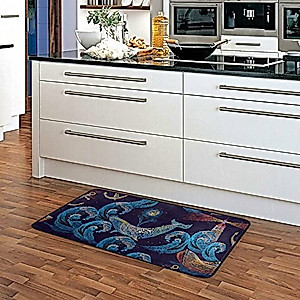 TSENQUE Blue Anchor Sailing Rugs for Kitchen, Non-Slip, Stain Resistant Chef Mat Kitchen Mat, Area Rugs for Home Dining Living Room Bedroom 39 x 20 Inch