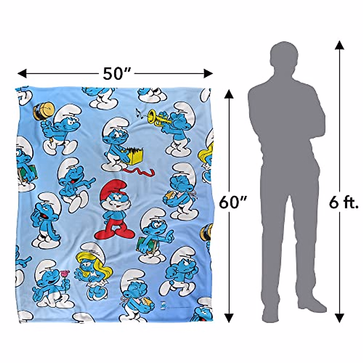 The Smurfs Blanket, 50"x60" Smurfs All Over Silky Touch Super Soft Throw Blanket