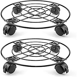 Fasmov 2 Pack 13 inches Plant Caddy, Heavy Duty Iron Potted Plant Stand with Lockable Caster Wheels, Outdoor Caddy Indoor Plant Dolly, Black