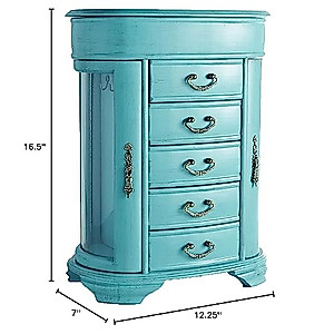 Hives & Honey Daphne Oval Glass Turquoise Jewelry Chest Jewelry Organizer Box Case Mirrored Storage