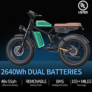 Freego Electric Bike for Adults, Dual Motor & Dual Battery, 2000W/48V/55Ah, 20"x4.0" Fat Tires Off Road Electric Bicycle with Removable Battery, 34MPH & 103 Miles Long Range E Bike UL Certified