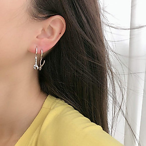 Asymmetric Pliers Wrench S925 Sterling Silver Dangle Drop Small Hoop Earrings for Women Men Teen Boys Couples Personalized Vintage Dangling Hypoallergenic Gifts for Best Friend Birthday