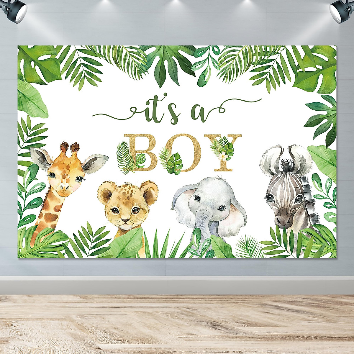 HIPVVILD Safari Baby Shower Backdrop Decorations Boy - Jungle Animal Theme Baby Boy Background Banner Supplies, Safari Jungle Theme Baby Shower Photography Background Photo Booth Banner | 5x3ft