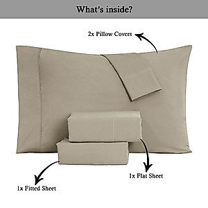 IR Imperial Rooms Beige Full Size Bed Sheets - 4 Pcs Luxury Sheets & Pillowcases for Spa, Hotels, Guest Bedroom & Airbnbs - Brushed Microfiber Full Size Sheets