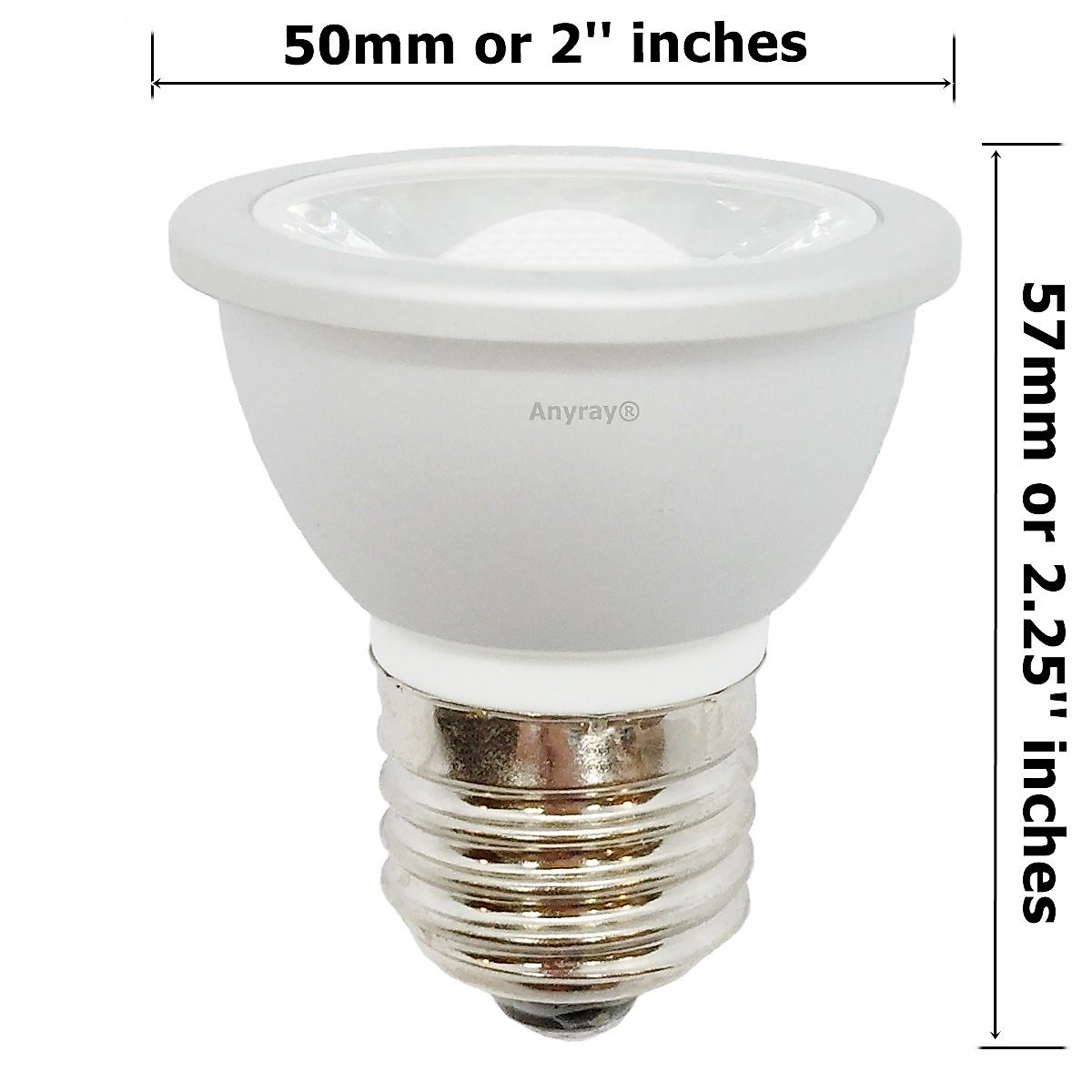 Anyray 2-LED 5W Light Bulbs HR16 120V E27 MR-16 JDR C Hood Lamp Short Neck E26 6000K (Cool White)