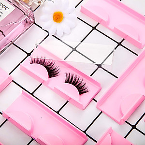 Blulu 50 Packs Minifalse Eyelash Storage Box Empty False Eyelash Care Storage Case Box Container Holder Plastic Lash Cases Makeup Organizer (Pink)