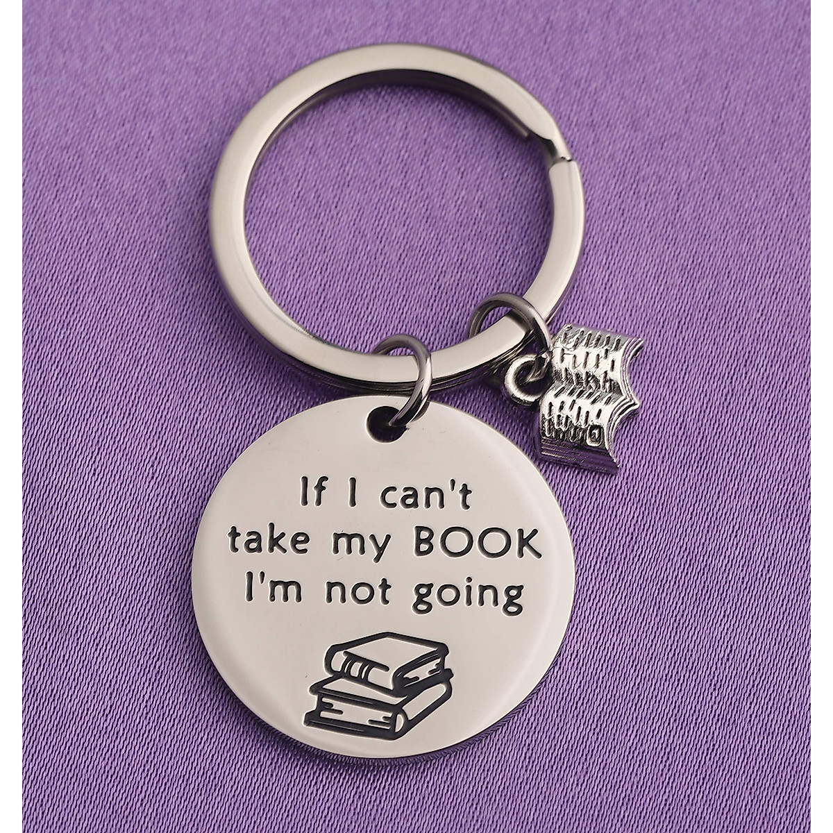 BEKECH Book Lover Gift Bookworm Gift If I Can't Take My Book I'm Not Going Keychain Reading Book Jewelry for Reader Writers Bibliophile Librarian (silver)