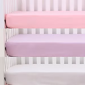 Belsden 3 Pack Microfiber Durable Crib Sheets Fitted, Silky Soft Smooth Breathable Baby Sheets Set for Girls, 28''x52 Fits Standard Crib and Toddler Mattresses, Light Purple + Pink + White Colors